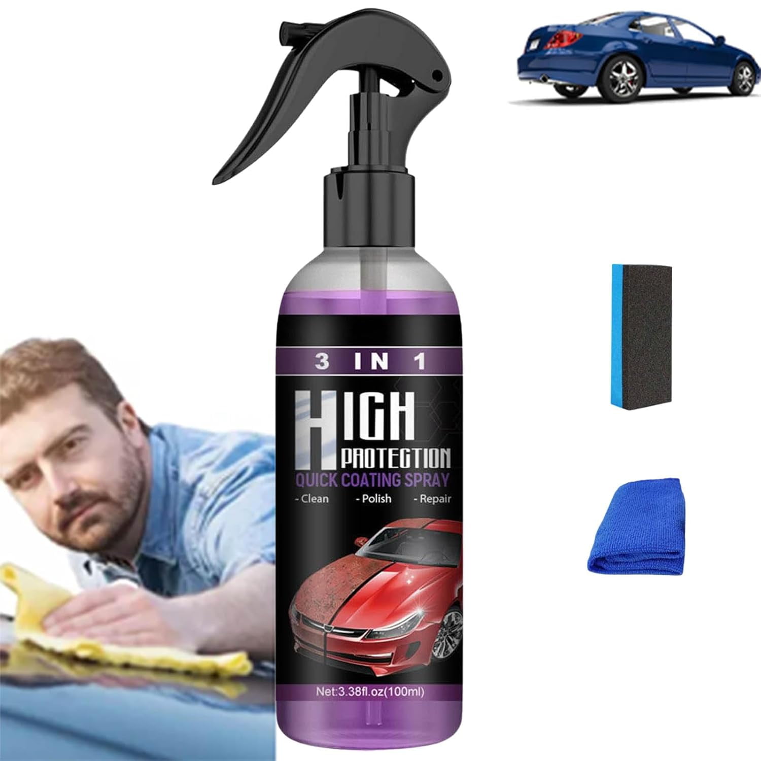 Turbo Shine, 3 in 1 high Protection Quick Coating Spray, Fast fine Scratch Repair, Waterless Car ...