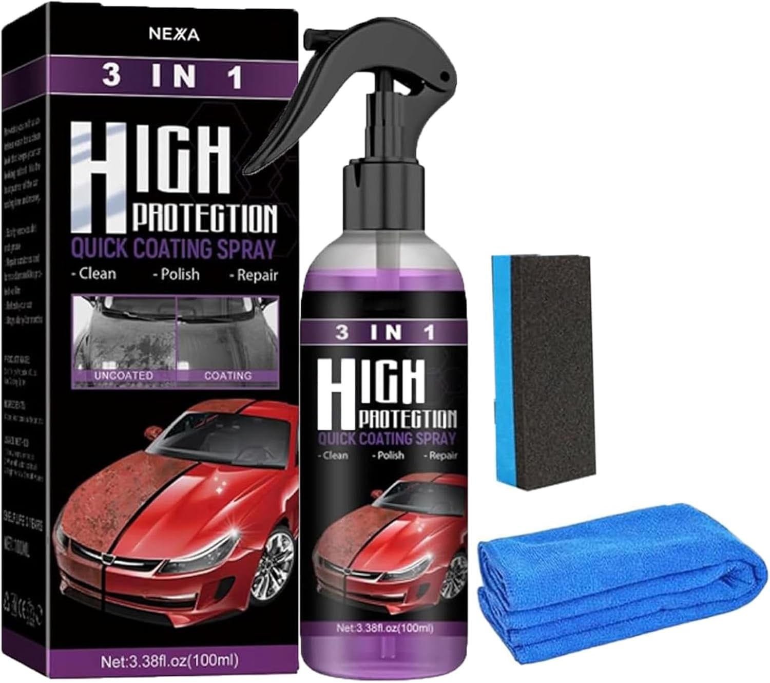 Turbo Shine Nexa 3-in-1 Spray Detailing Kit, Long-Lasting Shine, Water Repellent and Easy ...