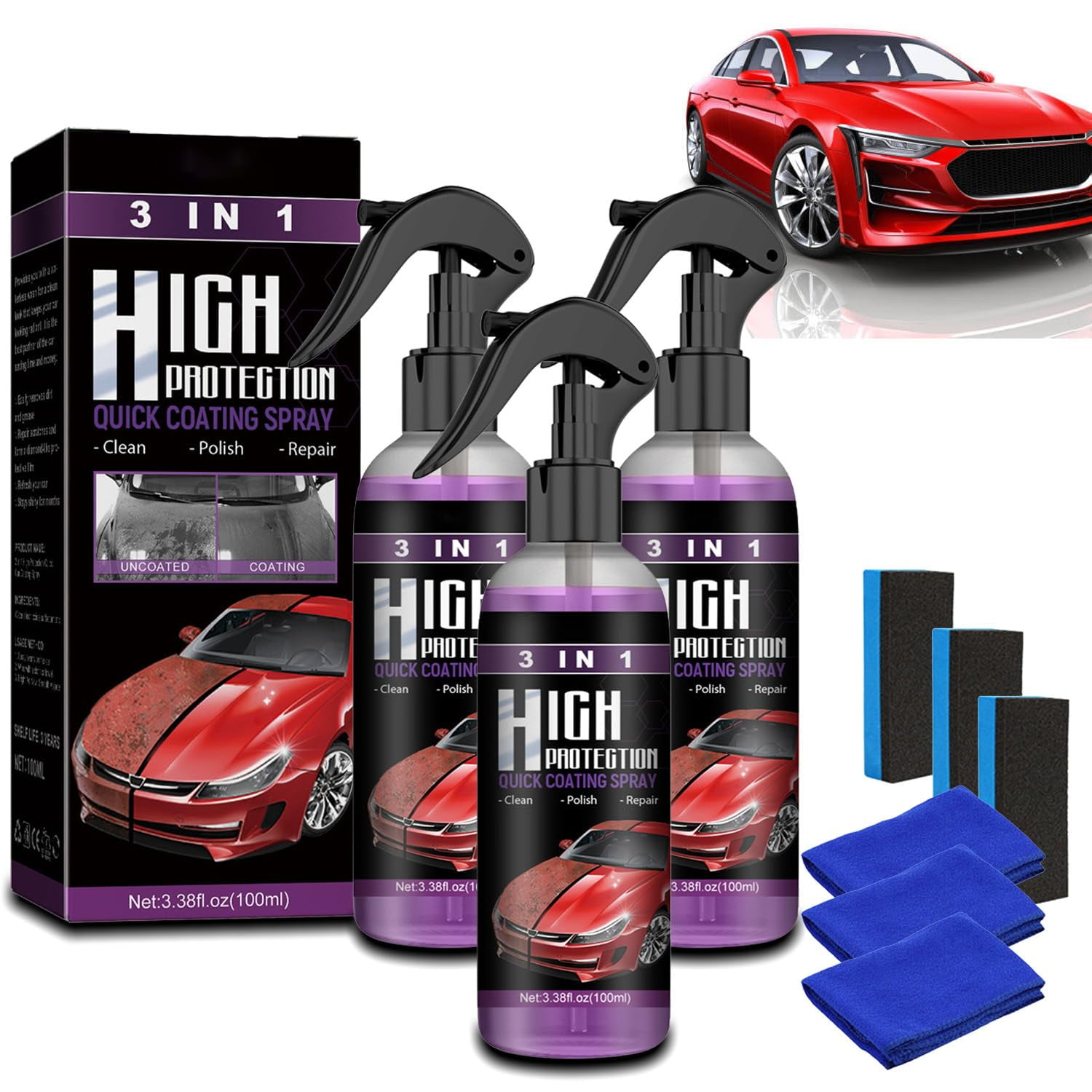 Turbo Shine Nexa, 5 Bottles High Protection 3 in 1 Spray, Extremely Hydrophobic-100% Waterless ...