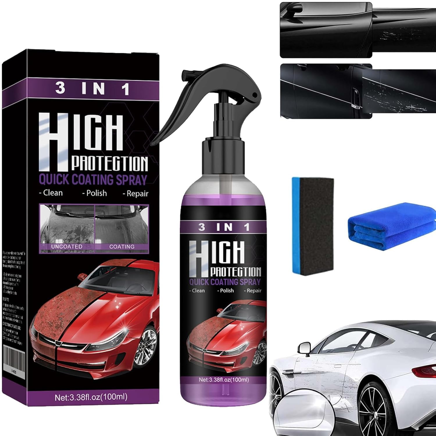 Turbo Shine Nexa, Nexa Car Scratch Remover, 3 in 1 High Protection Quick Car Coating Spray, Car ...