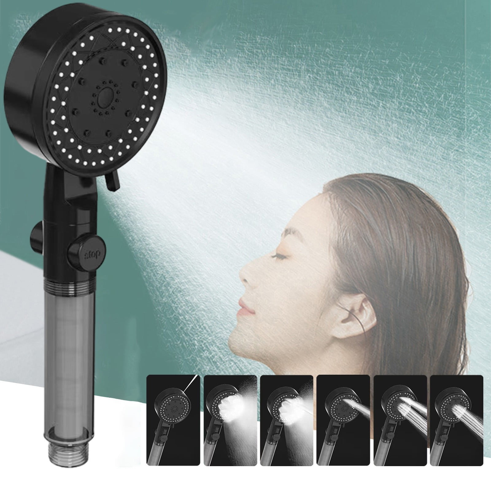 Turbo Shower Head, 10 Modes Bath Nozzle with One-Press Water Stop, High ...