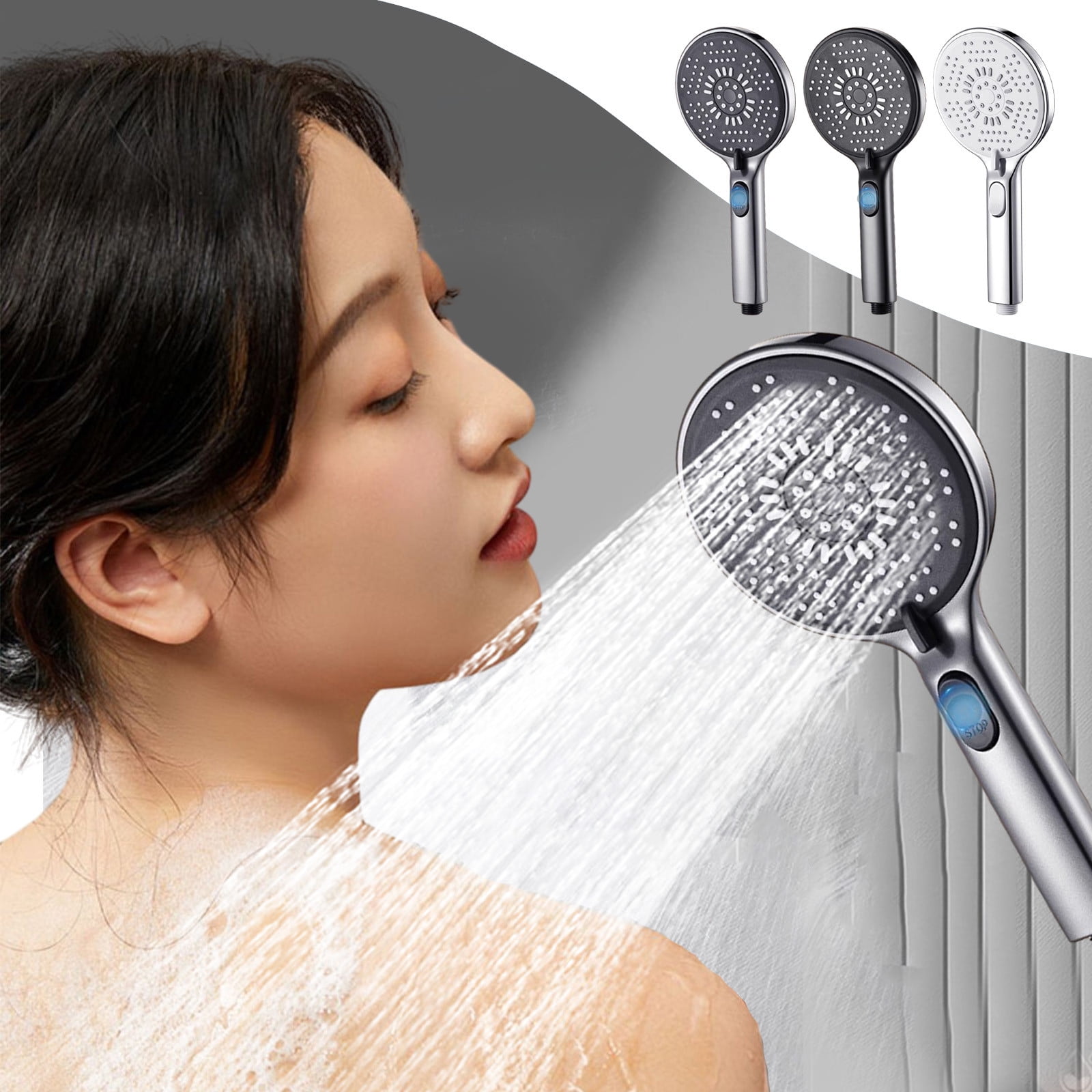 Turbo Shower Head with 5 Bathing Modes - High Pressure Shower Nozzle with Water Heater Filter ...