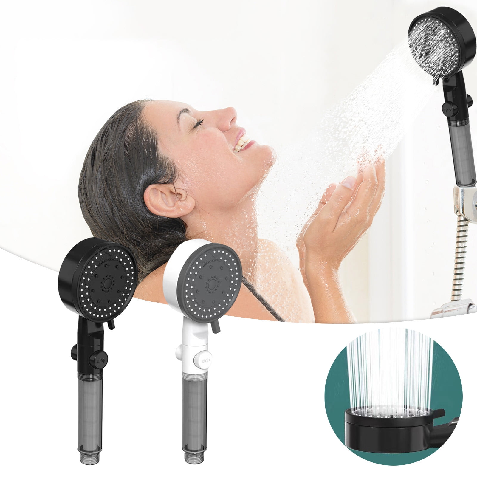 Turbo Shower Head, High-Pressure Nozzle, 10 Modes + Water Stop, Modern ...