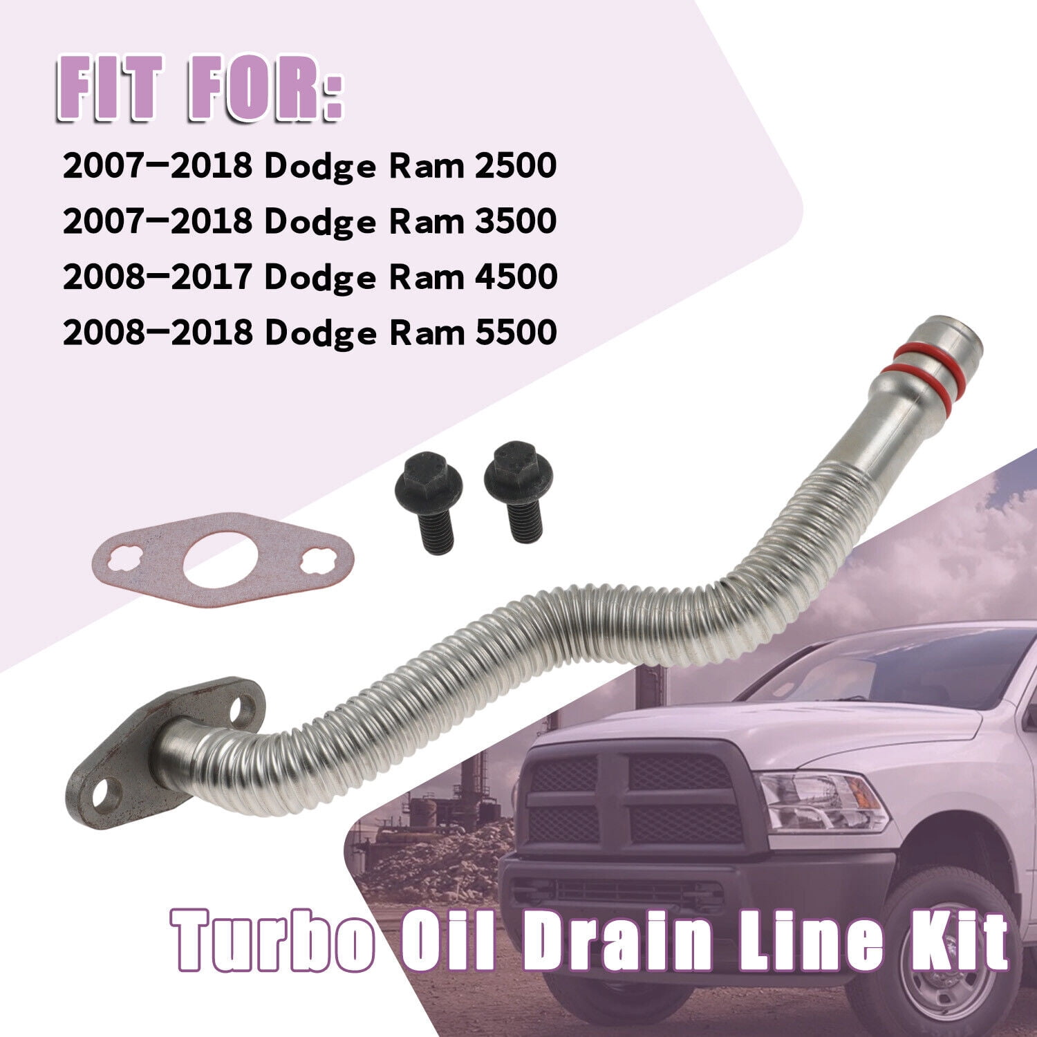 Turbocharger Oil Return Drain Line Tube Kit for Dodge Ram 6.7L Cummins ...