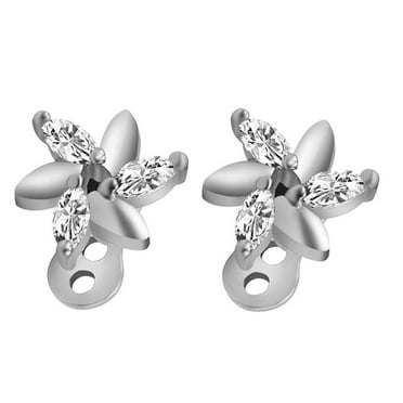 MoBody 14G Clear CZ Flower Dermal Anchor Top Surgical Steel Internally ...