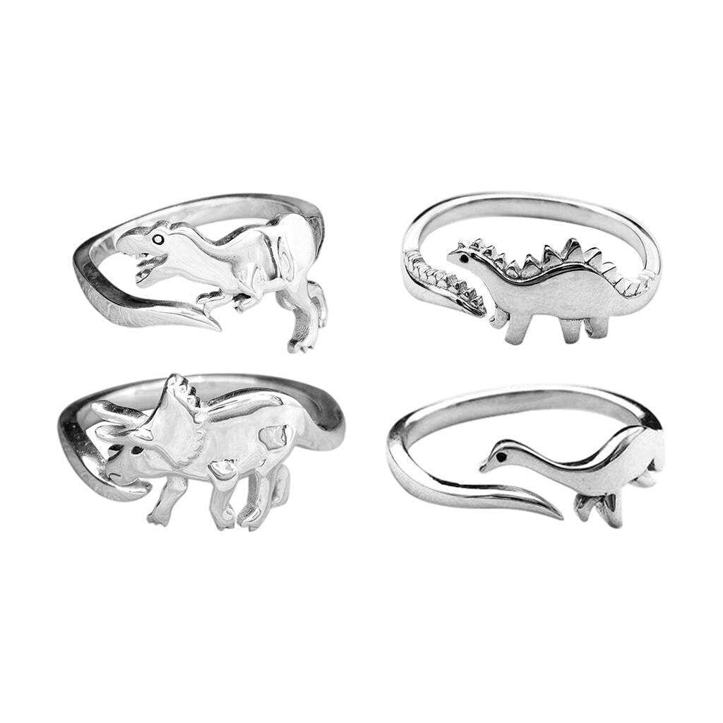 TureClos 4-Pack Stylish Alloy Rings Dinosaur Theme for Women Men Boys ...