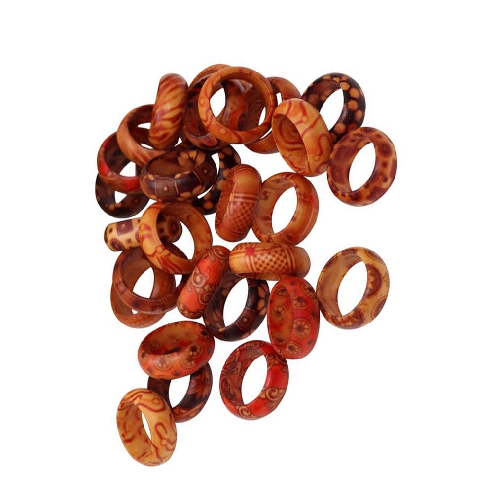 TureClos 50Pcs Wood Pattern Finger Rings Wooden Band Rings For Women ...