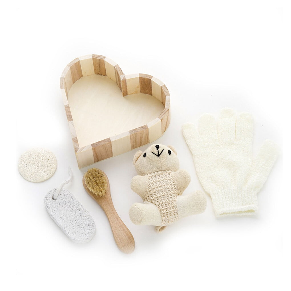 TureClos 6Pcs Bath Set Heart-shaped Wooden Bathing Flower Pumice Stone ...