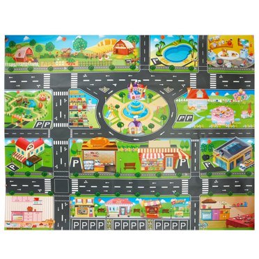 Portable Anti-Slip Kids Road Carpet Play Mat for Toy Cars, Large ...