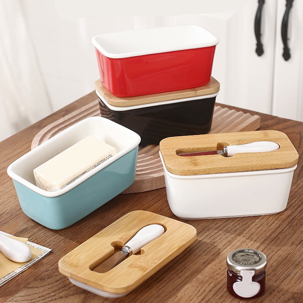 TureClos Butter Storage Box with Slicer Ceramic Refrigerator Cheese ...