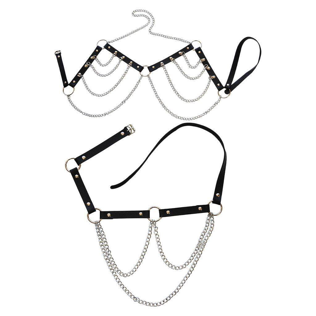TureClos Fashion Body Chain Harness Set Belly Chains Bra Thong Kit ...