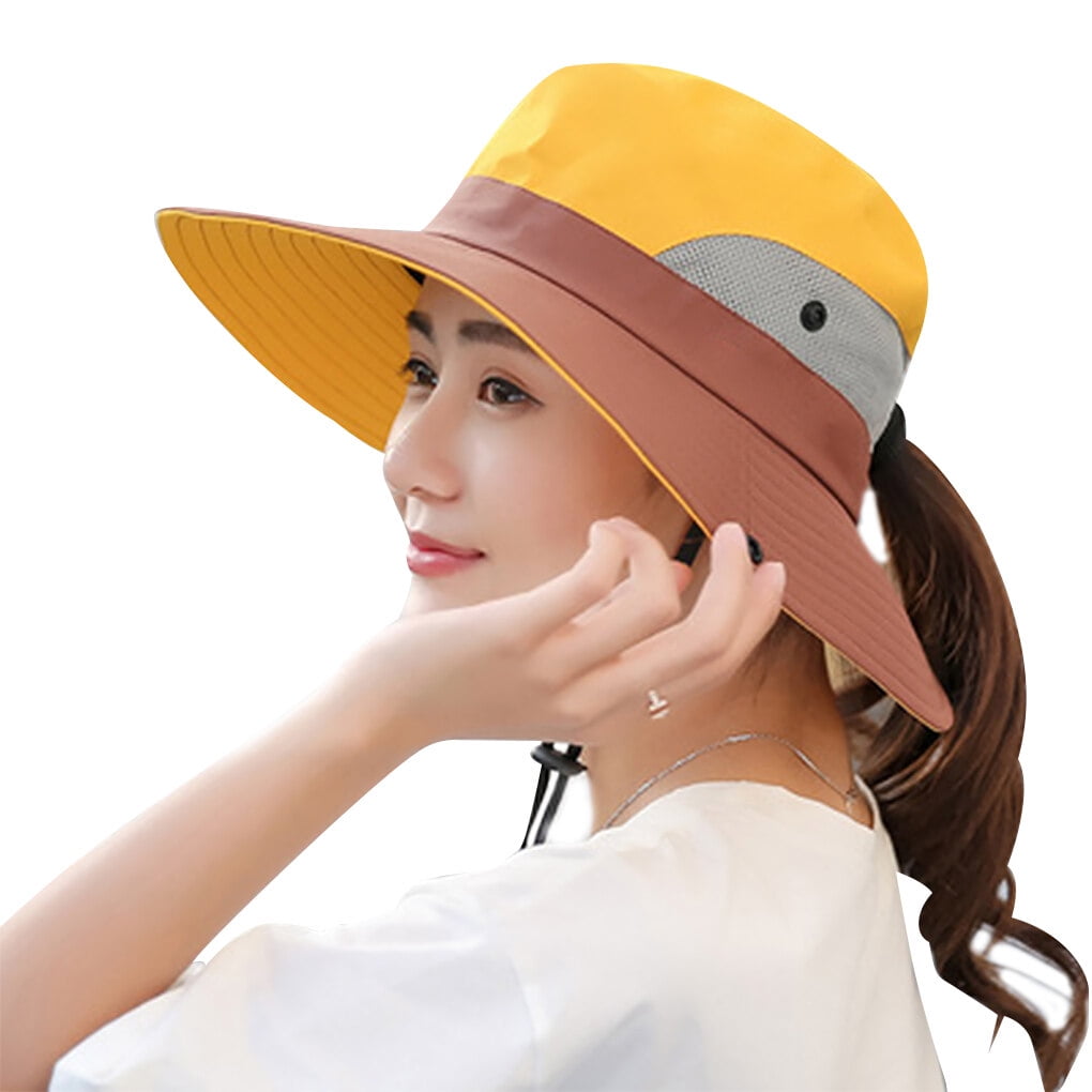 TureClos Fishing Hat Foldable Wide Brim Cap with Wind Rope Brass Buckle ...