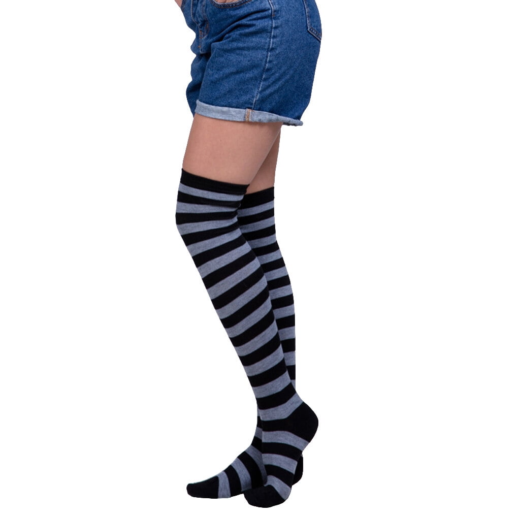 TureClos Pack of 2 Striped Plus Size Thigh High Socks Breathability ...
