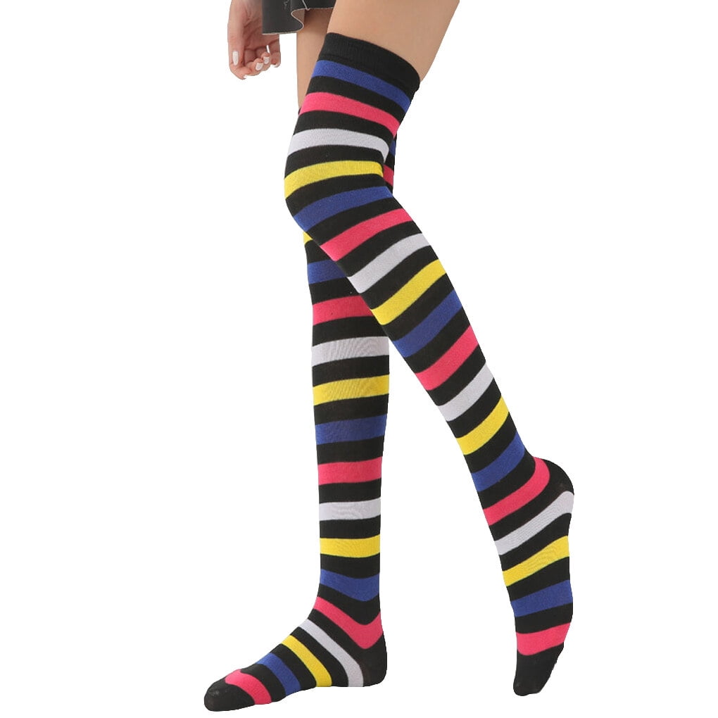 TureClos Pack of 2 Striped Plus Size Thigh High Socks Breathability ...