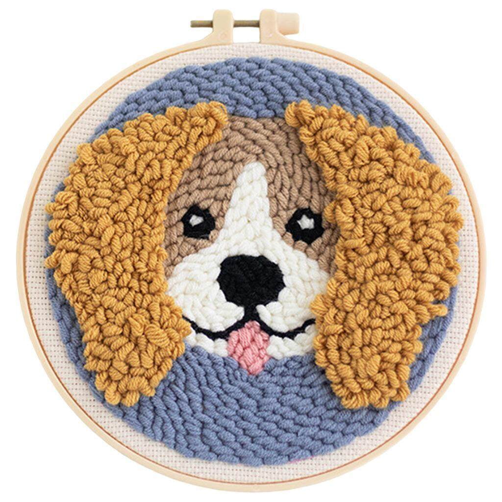 TureClos Punch Needle Kit DIY Needlework Animal Dog Embroidery for ...