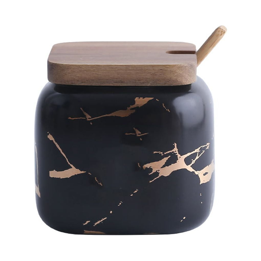 TureClos Seasoning Pot Nordic Marble Pattern Ceramic Spice Jar Set Salt ...