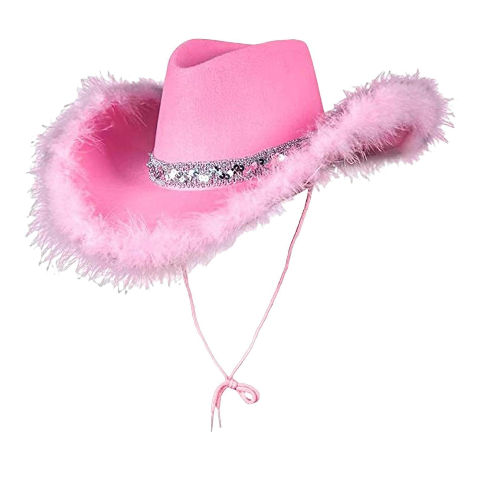 TureClos Stylish Pink Cowboy Hat Chic Wide Brim Cowgirl Hat for Girls ...
