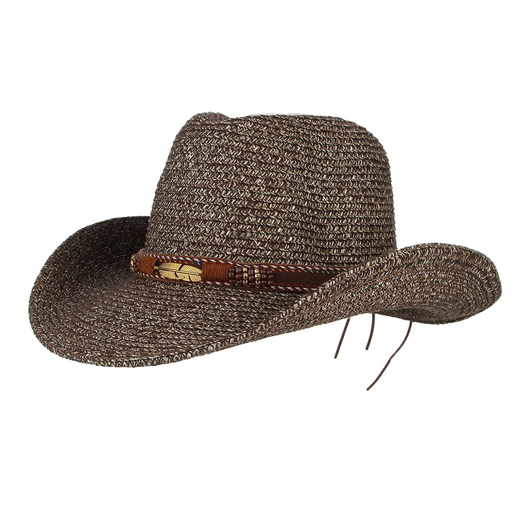 TureClos Unisex Western Style Straw Cowboy Cowgirl Hat Wide Brim Sun ...