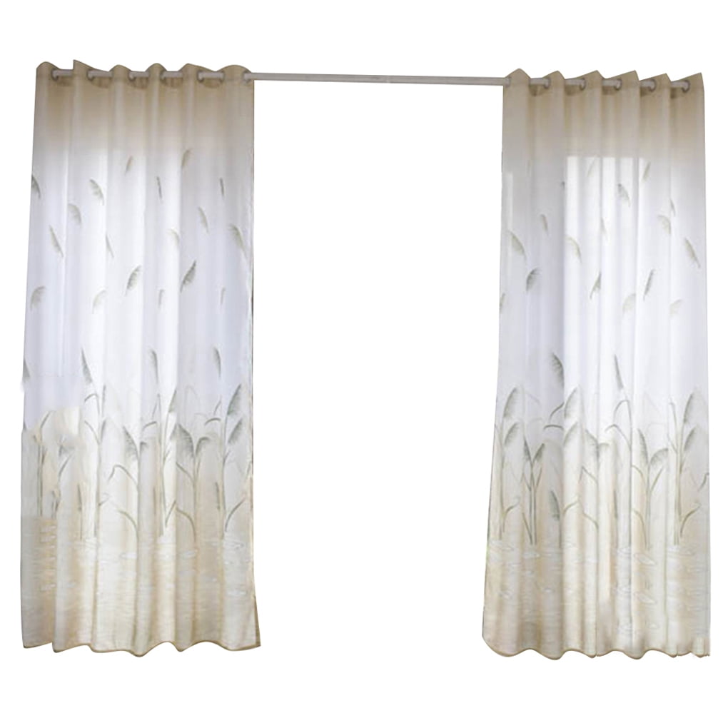 TureClos Window Curtain Reed Wood Grain Printed Semi Blackout Drape for ...