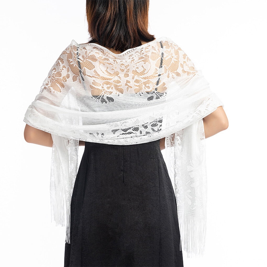 TureClos Women Scarf Wraps Scarves Flower Lace Fringed Tassels Shawls ...