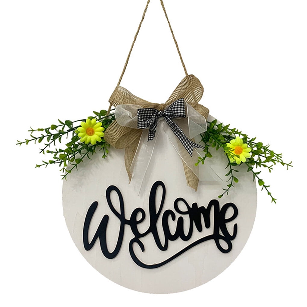 TureClos Wooden Welcome Sign with Bowknot Ribbon Front Door Porch Gate ...