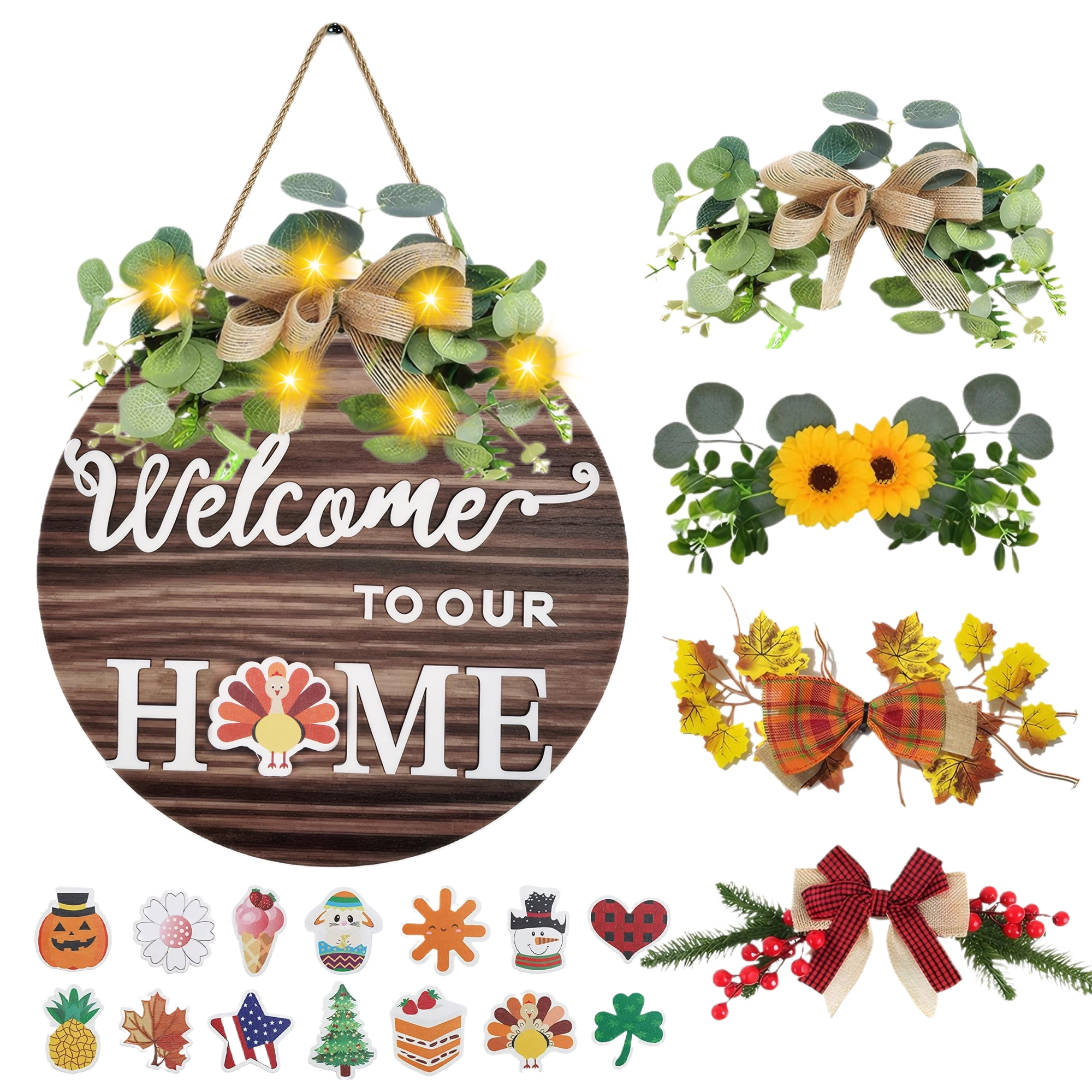 Tureniotly Interchangeable Seasonal Welcome Sign Front Door Decoration ...