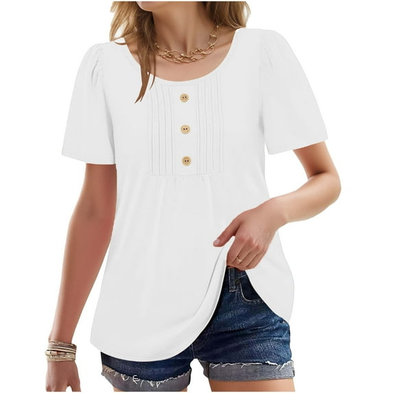 Turilly Pleated Button Tops for Women Base T-Shirt Women's Fashion ...