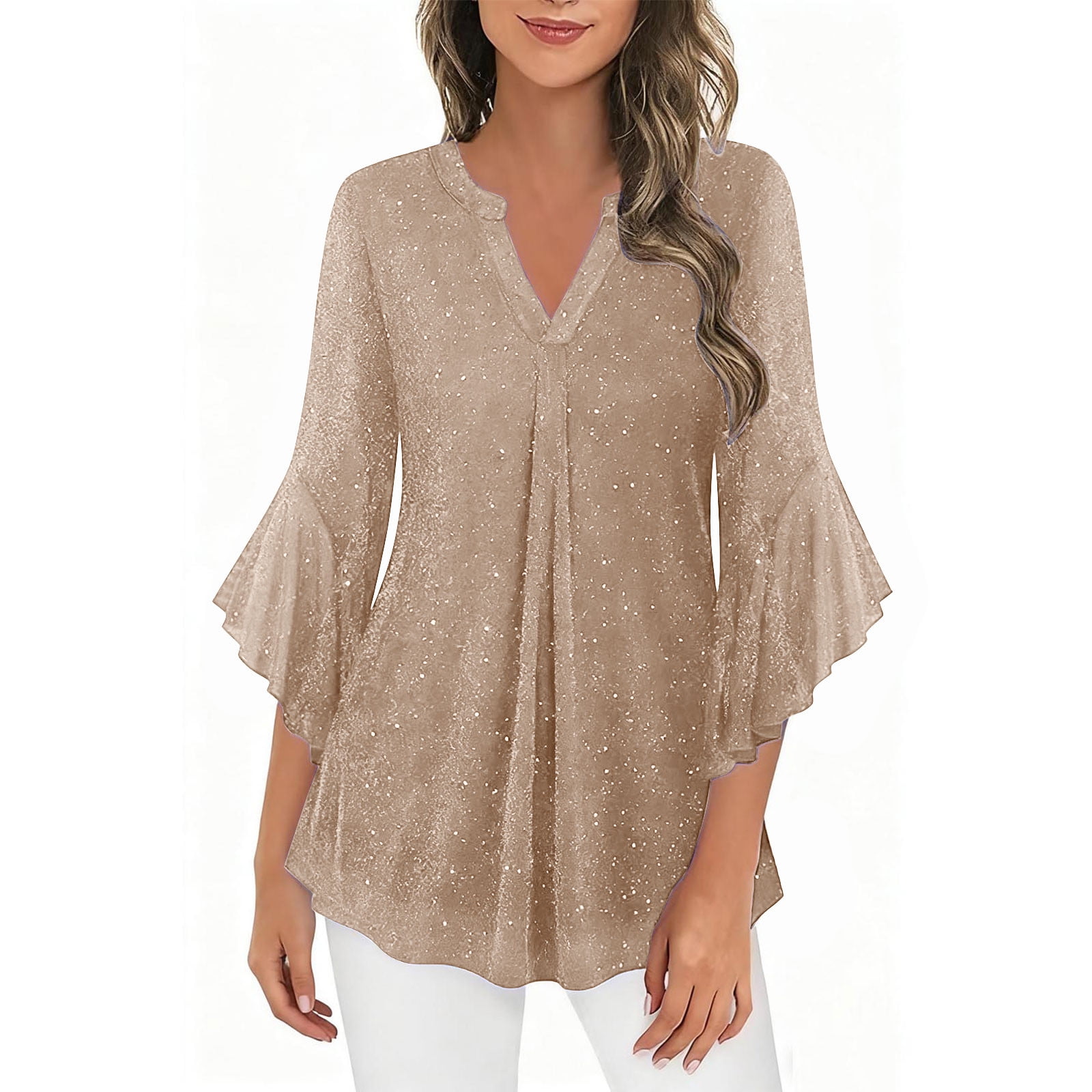 Turilly Women's Color Mesh Tops Gold-foiled Sparkling Breathable Party ...