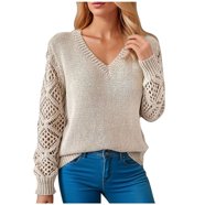 Eytino Sweaters for Women V Neck Sweater Lightweight Crochet Sweater ...
