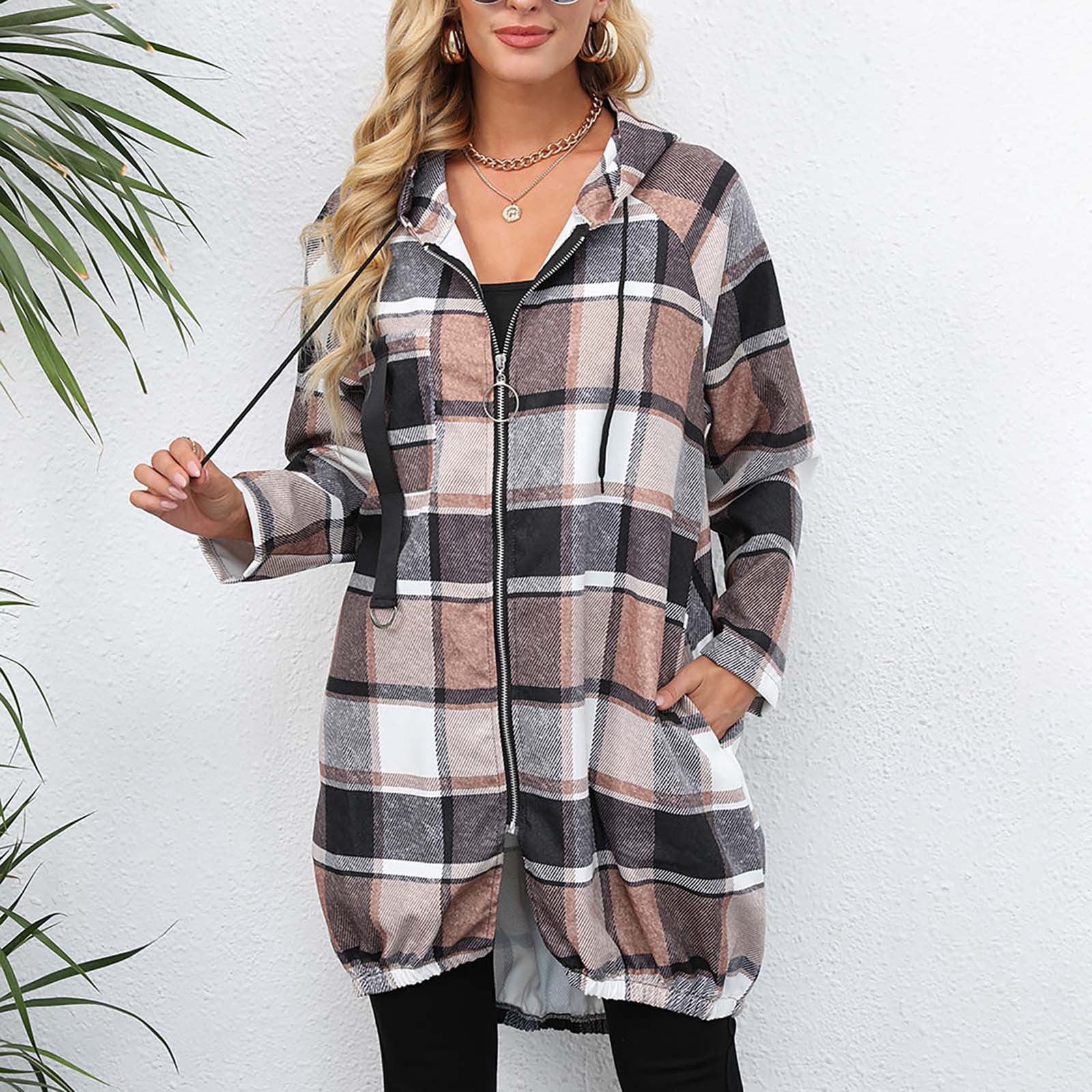 Turilly Womens Jackets Ladies Clearance, Women's Check Print Loose ...