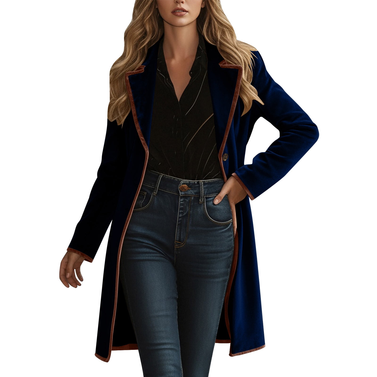 Turilly Womens Lapel Pocket Coats Casual Loose Vintage Velvet ...