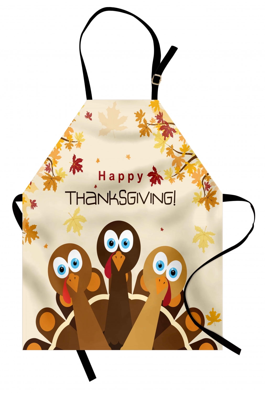 Turkey Apron Happy Thanksgiving with Falling Leaves and Poultry Birds ...