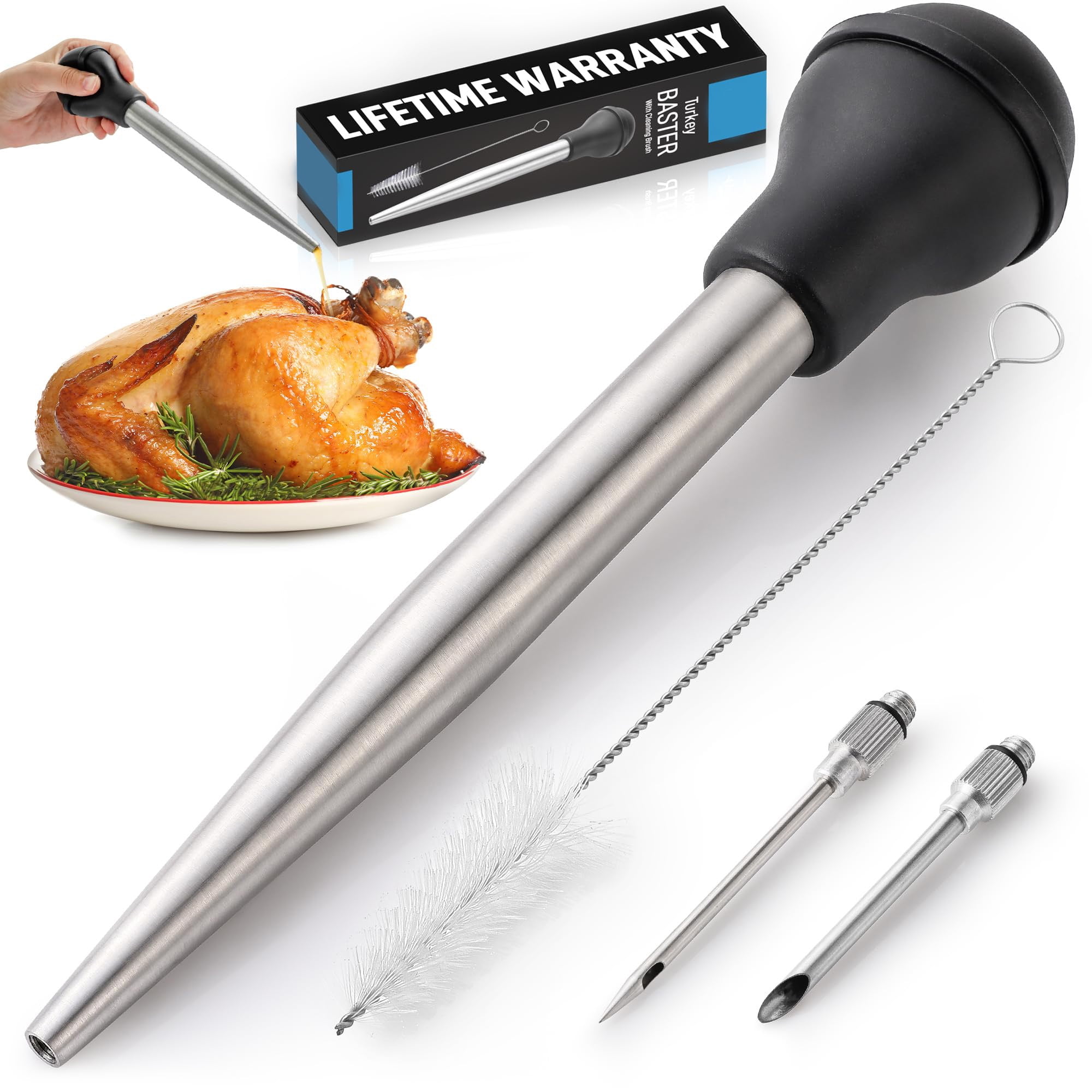 Turkey Baster for Juicy Meat, Stainless Steel Cooking Syringe with 5.5 ...