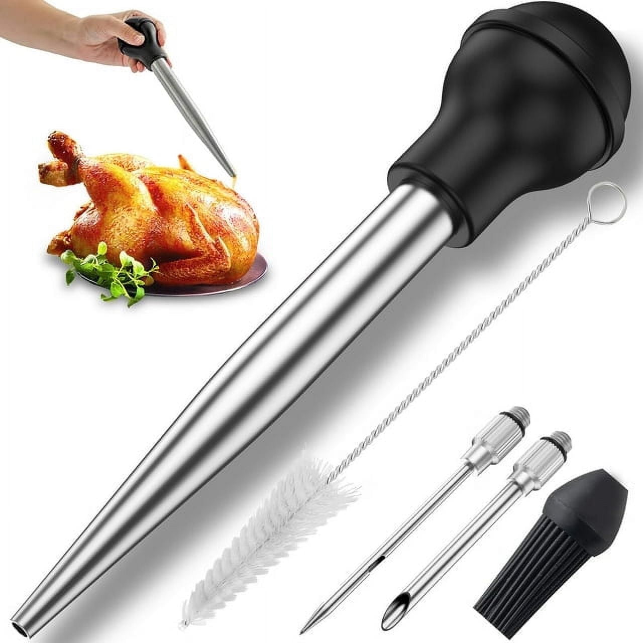 Stainless Steel Turkey Baster Injection Kit with Cleaning Brush and 2 ...