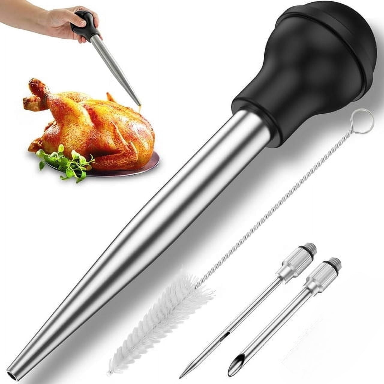 Turkey Baster Stainless Steel Turkey Baster Syringe with Cleaning Brush ...