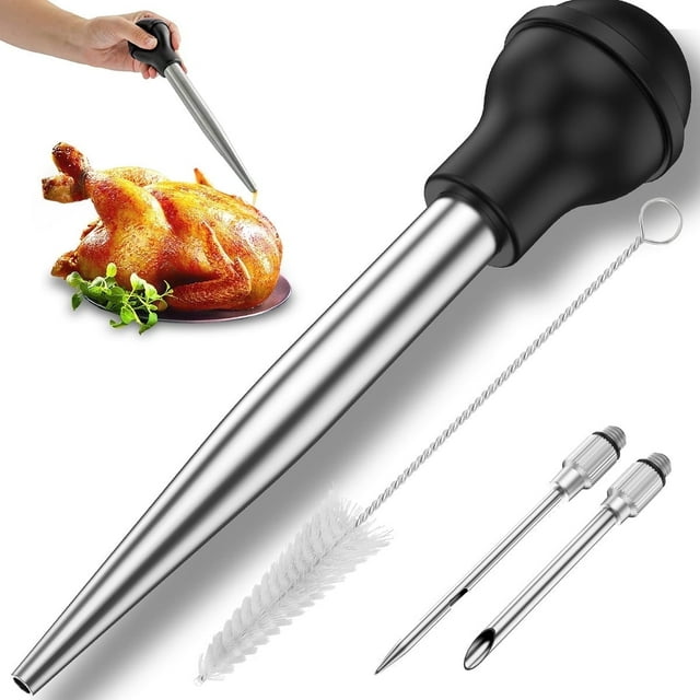 Large Stainless Steel Turkey Baster Set with Silicone Bulb, Injectable ...