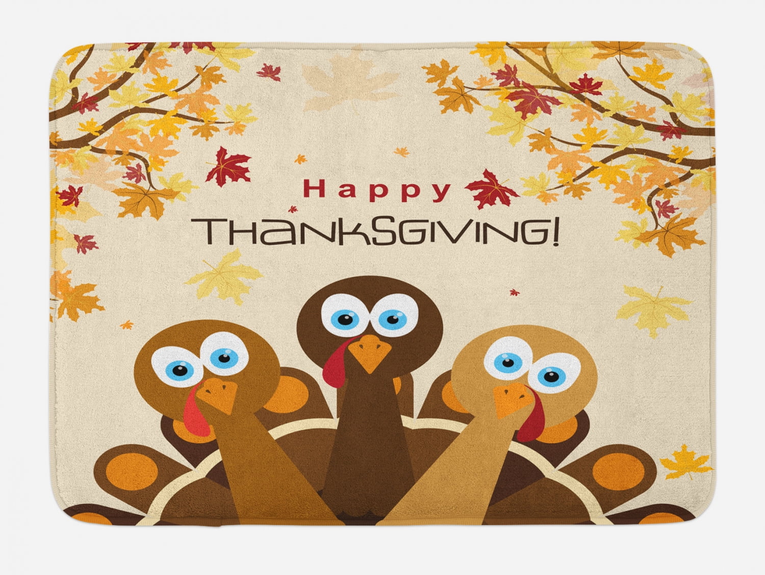 Turkey Bath Mat, Happy Thanksgiving with Falling Leaves and Poultry ...