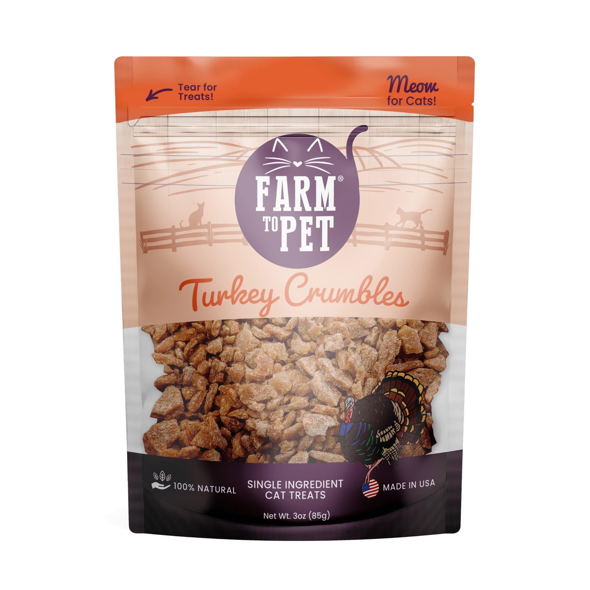 Farm to Pet Turkey Crumbles Single-Ingredient Cat Treats, 3oz - Walmart.com
