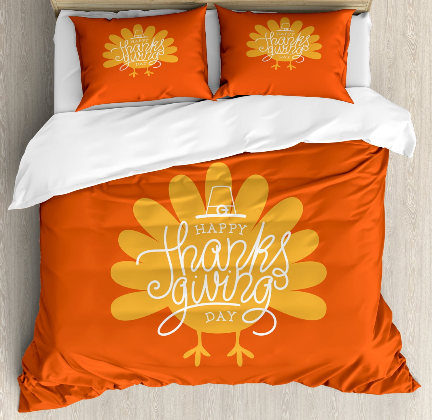Turkey Duvet Cover Set Queen Size, Thanksgiving Day Theme with Poultry ...