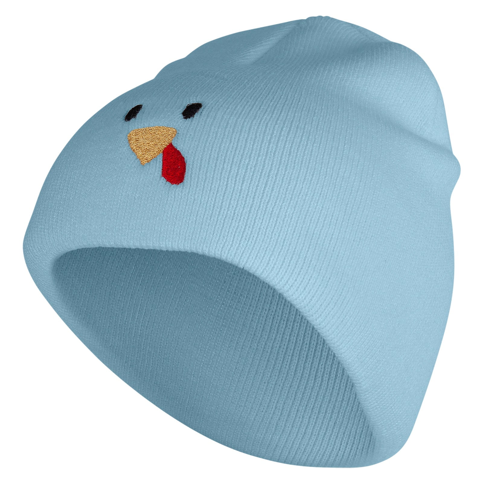 Turkey Face Embroidered 8 inch Acrylic Short Blank Beanie - Lt Blue ...