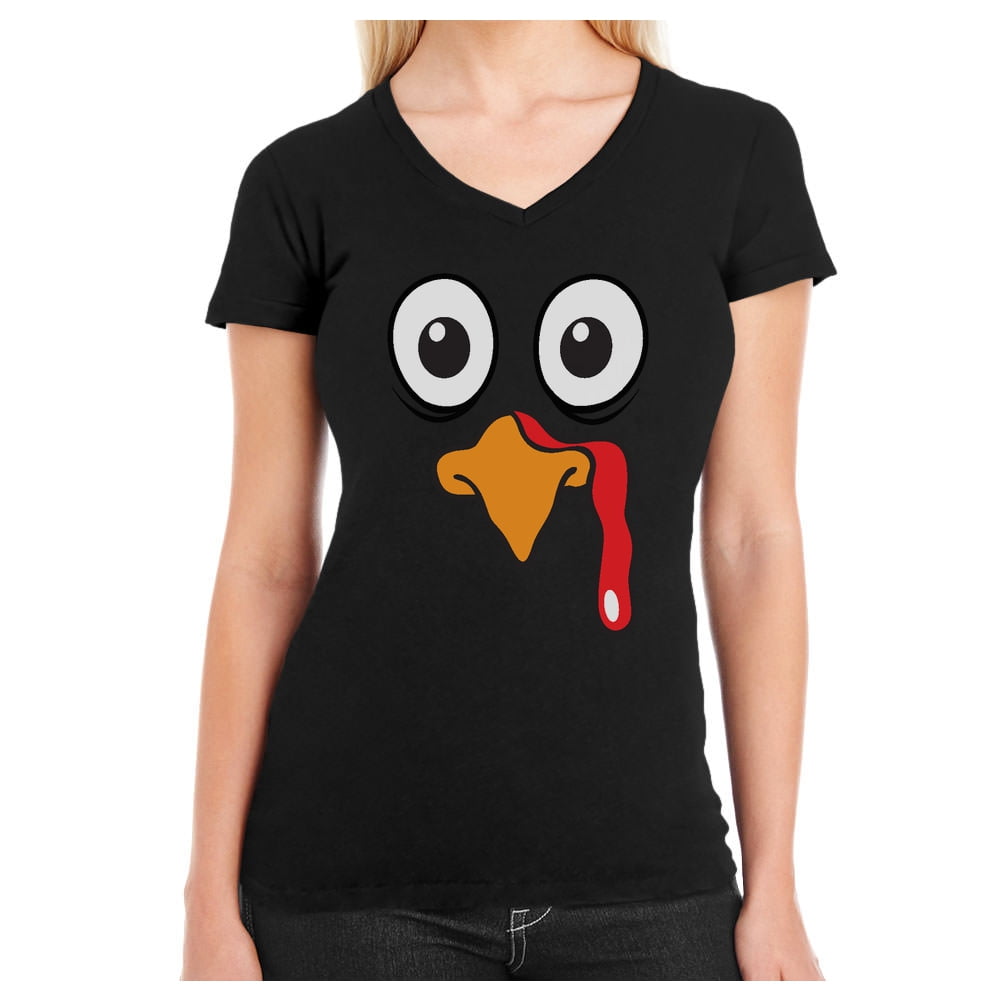 Turkey Face Shirt Funny Thanksgiving Women's Fitted V Neck TShirt ...