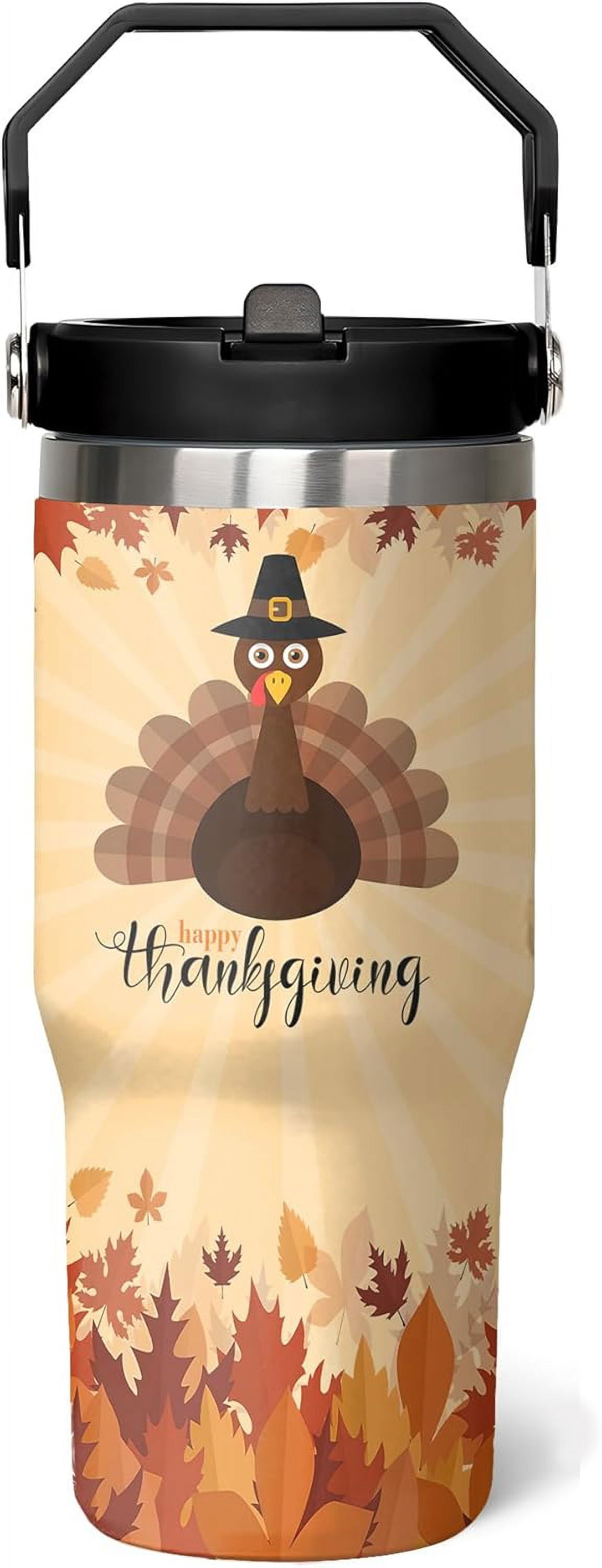 Turkey Fall Cup 30 Oz Tumbler with Handle and Flip Straw, Insulated ...