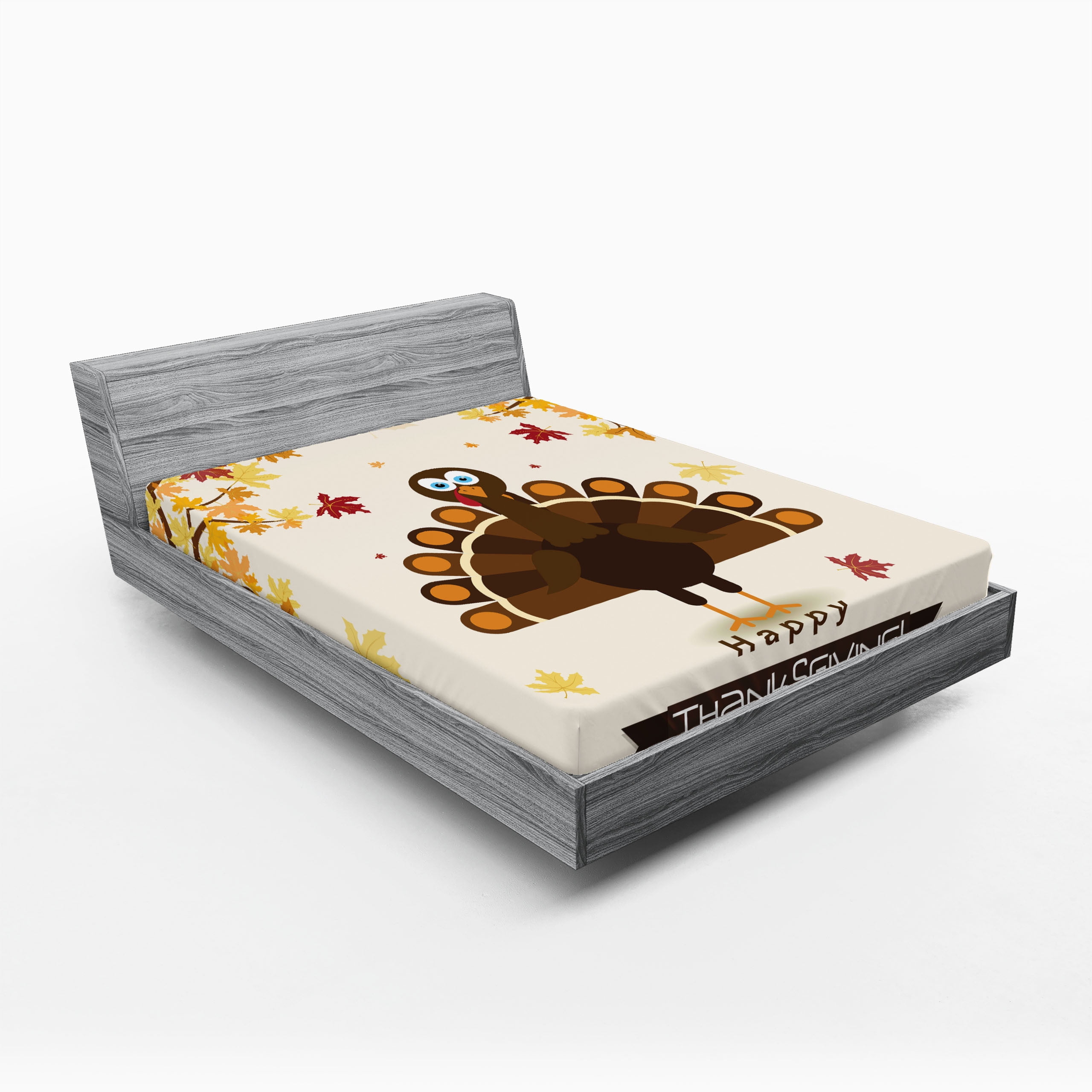Turkey Fitted Sheet, Fall Season Illustration Holiday Theme Abstract ...