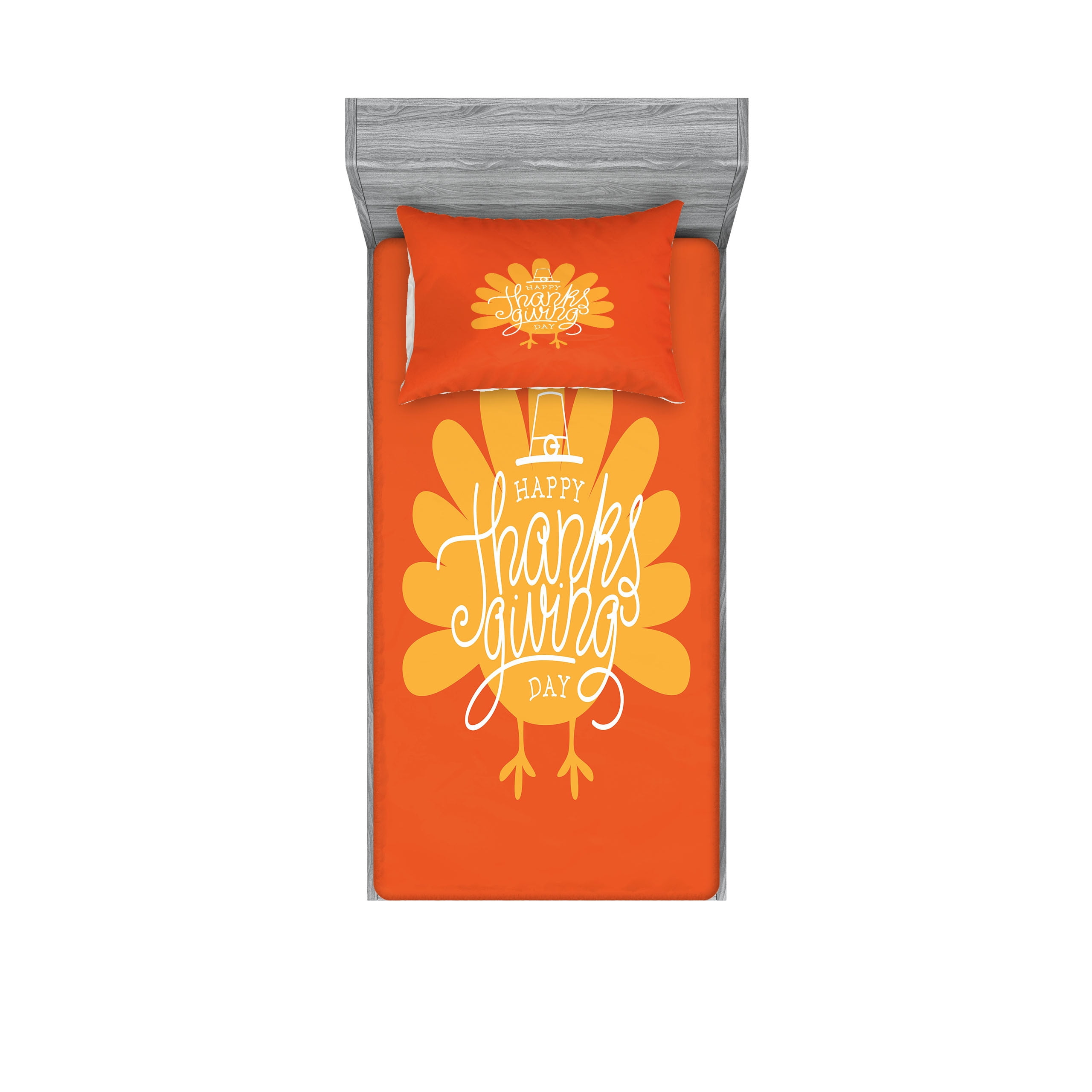 Turkey Fitted Sheet & Pillow Sham Set, Thanksgiving Day Theme with ...