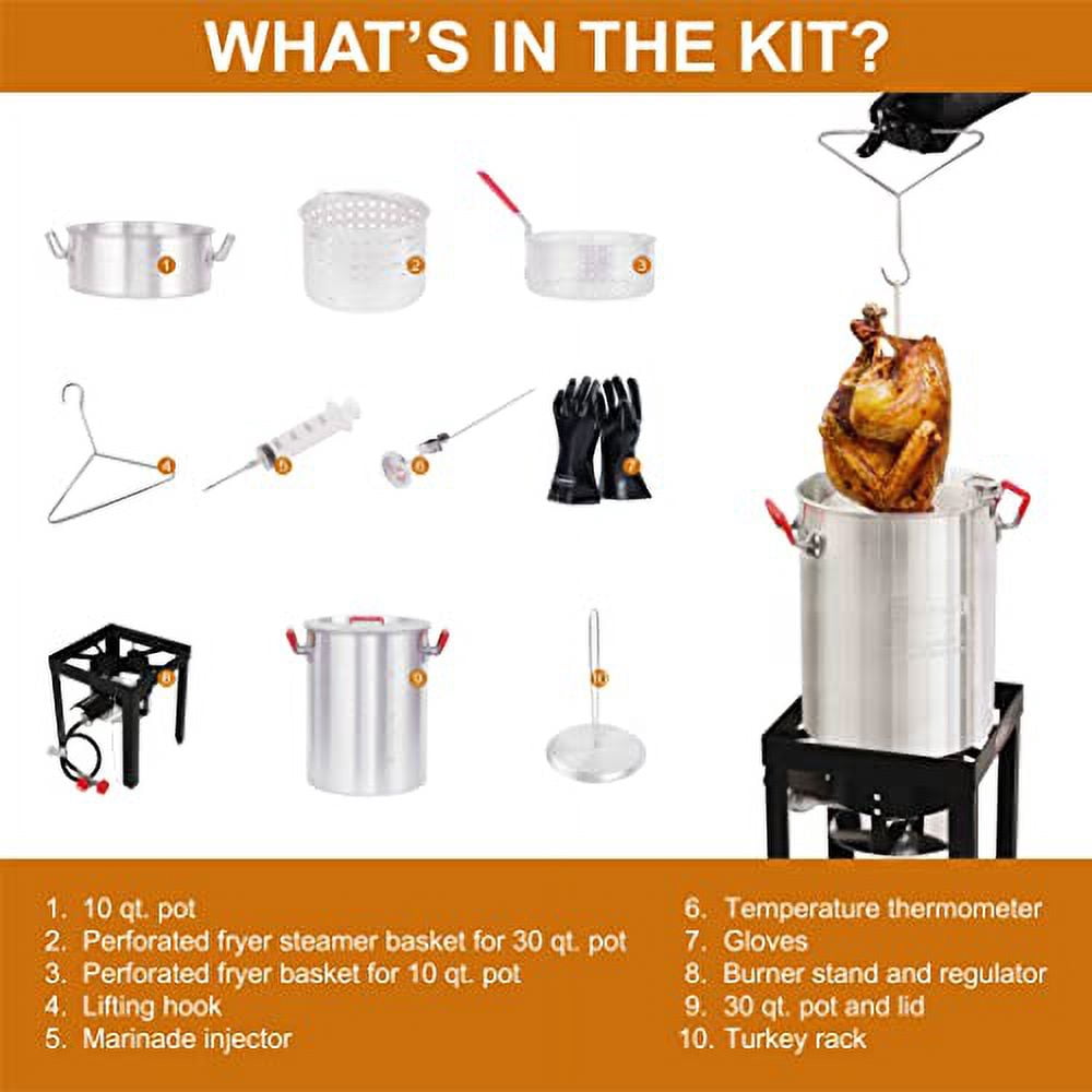 Turkey Fryer Set TF30TG, Aluminum Fish Boiler Steamer Kit with Heat ...