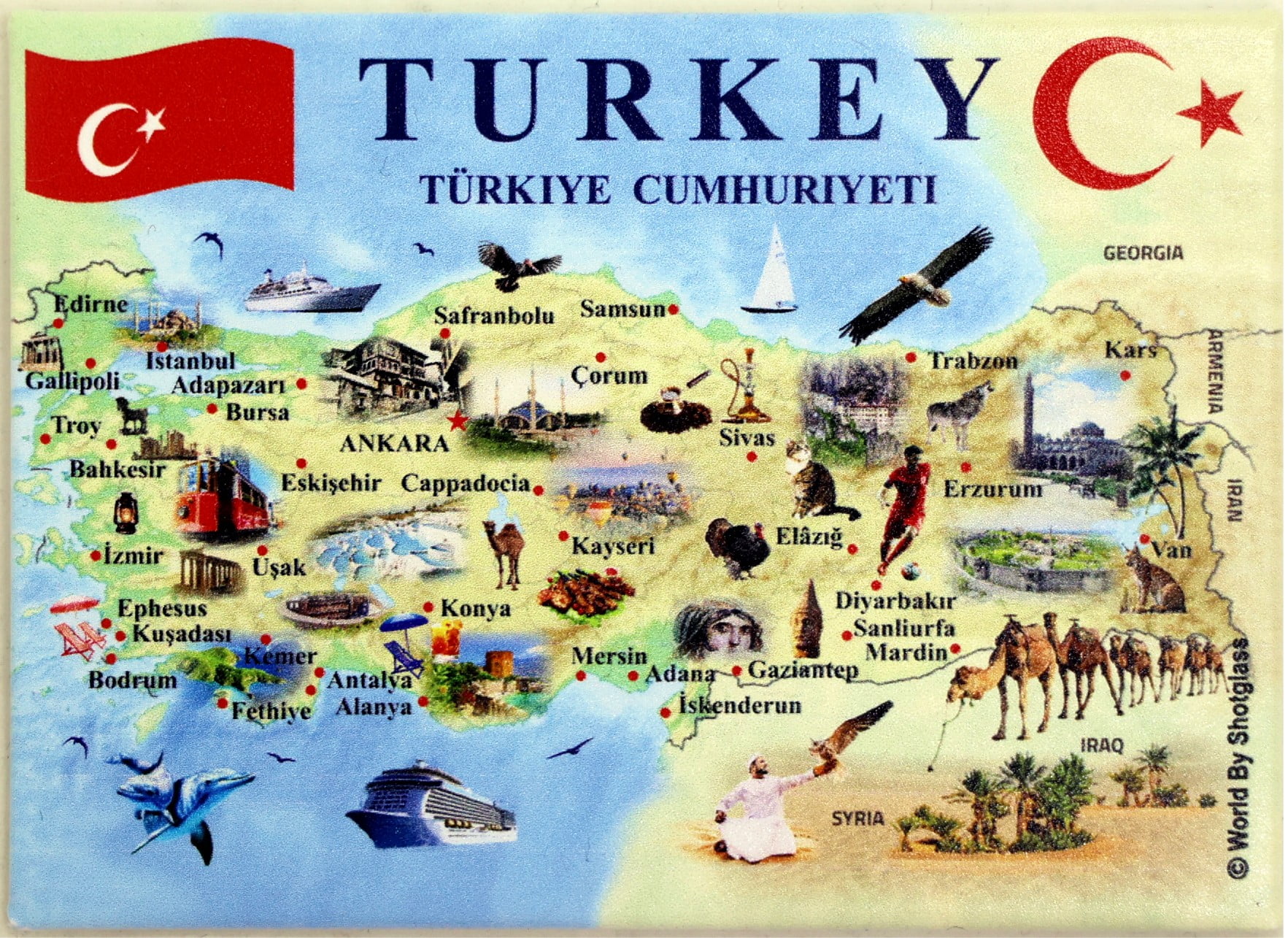 Turkey Graphic Map and Attractions Souvenir Fridge Magnet 2.5" X 3.5 ...