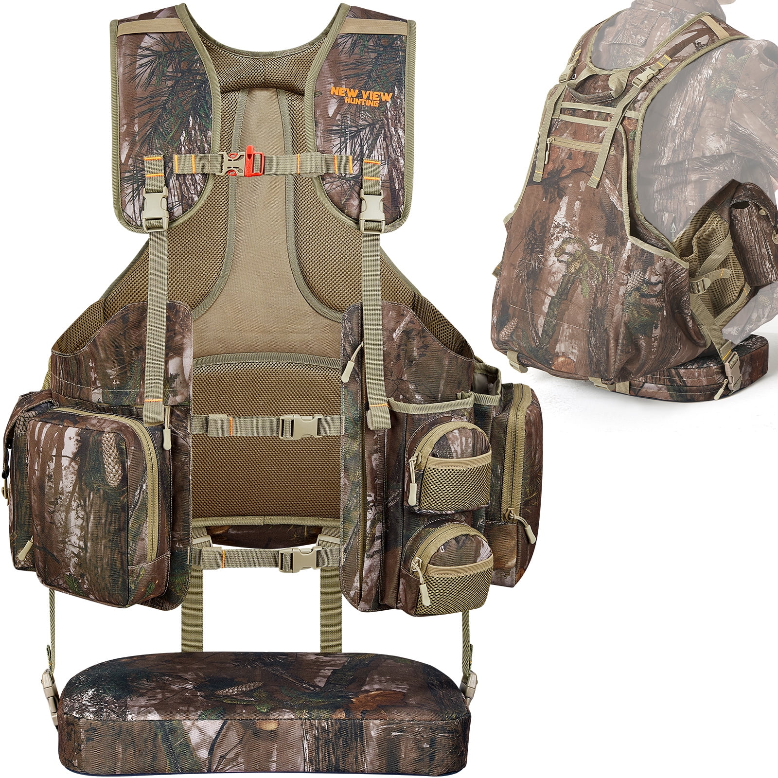 Turkey Hunting Vest with Removable Seat Cushion, Camo Turkey Vest with ...