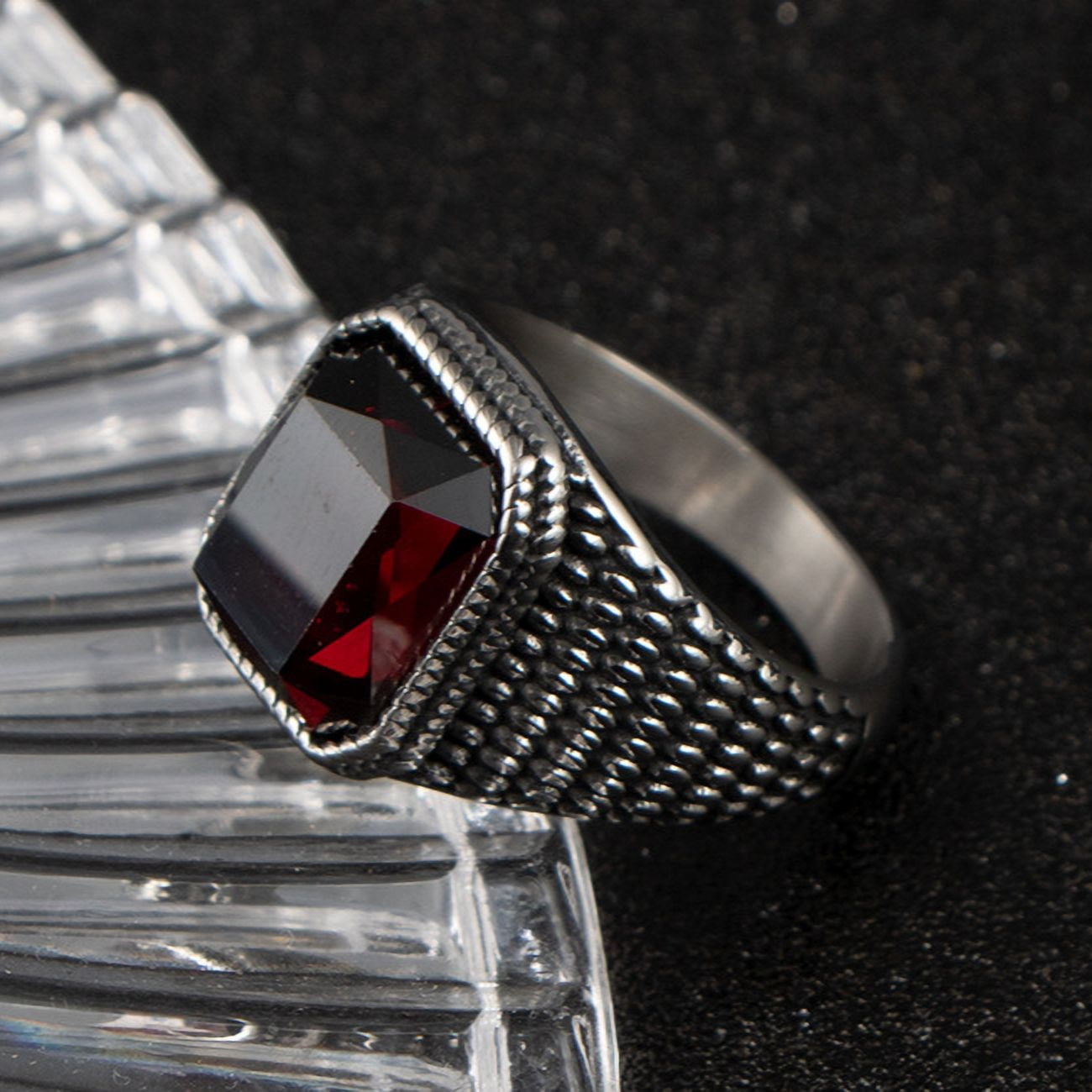 Turkey Jewelry Black Ring Men 14K White Gold Mens Rings Natural Agate ...