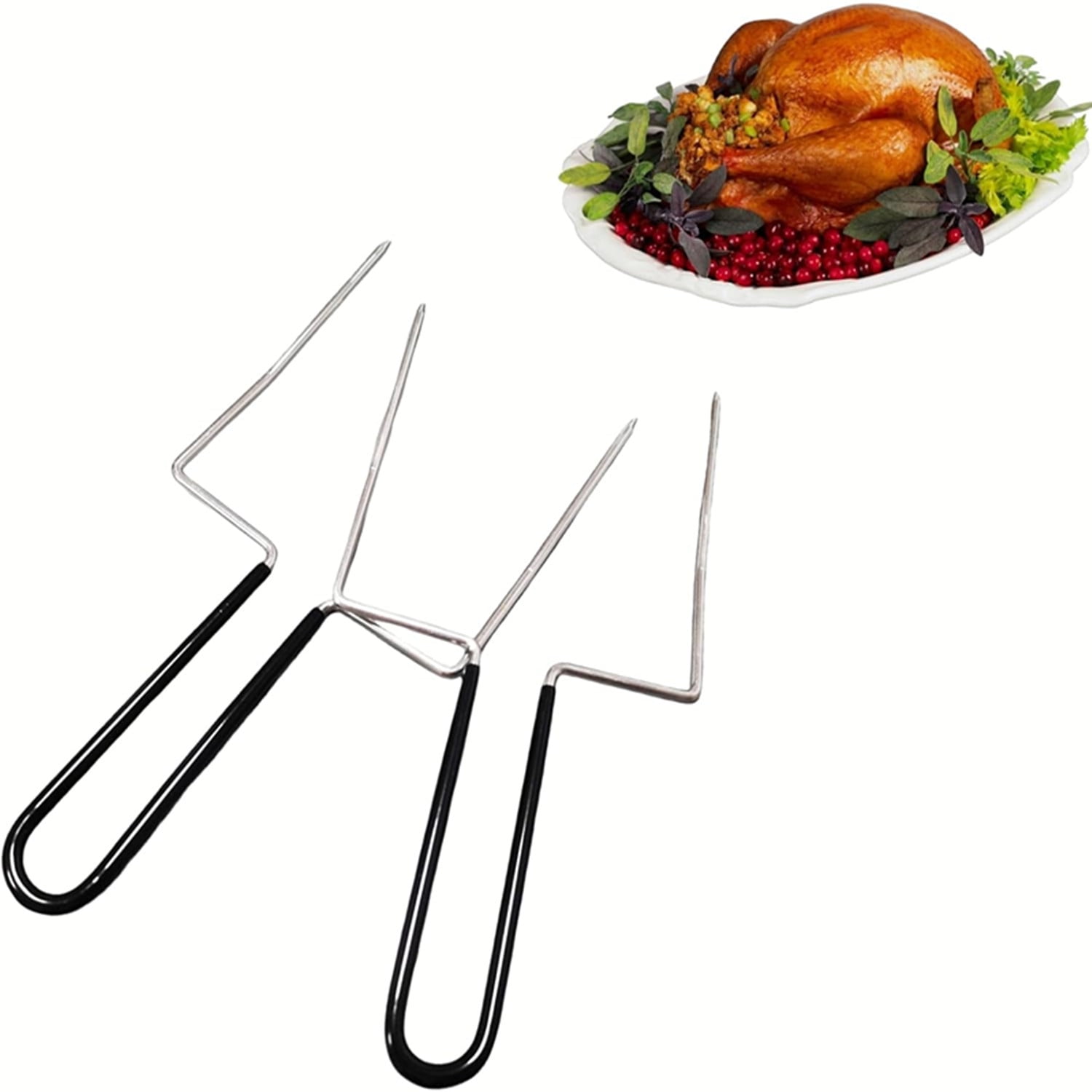 Turkey Lifter Serving Set,2 Prongs Stainless Steel Poultry Roast Meat ...
