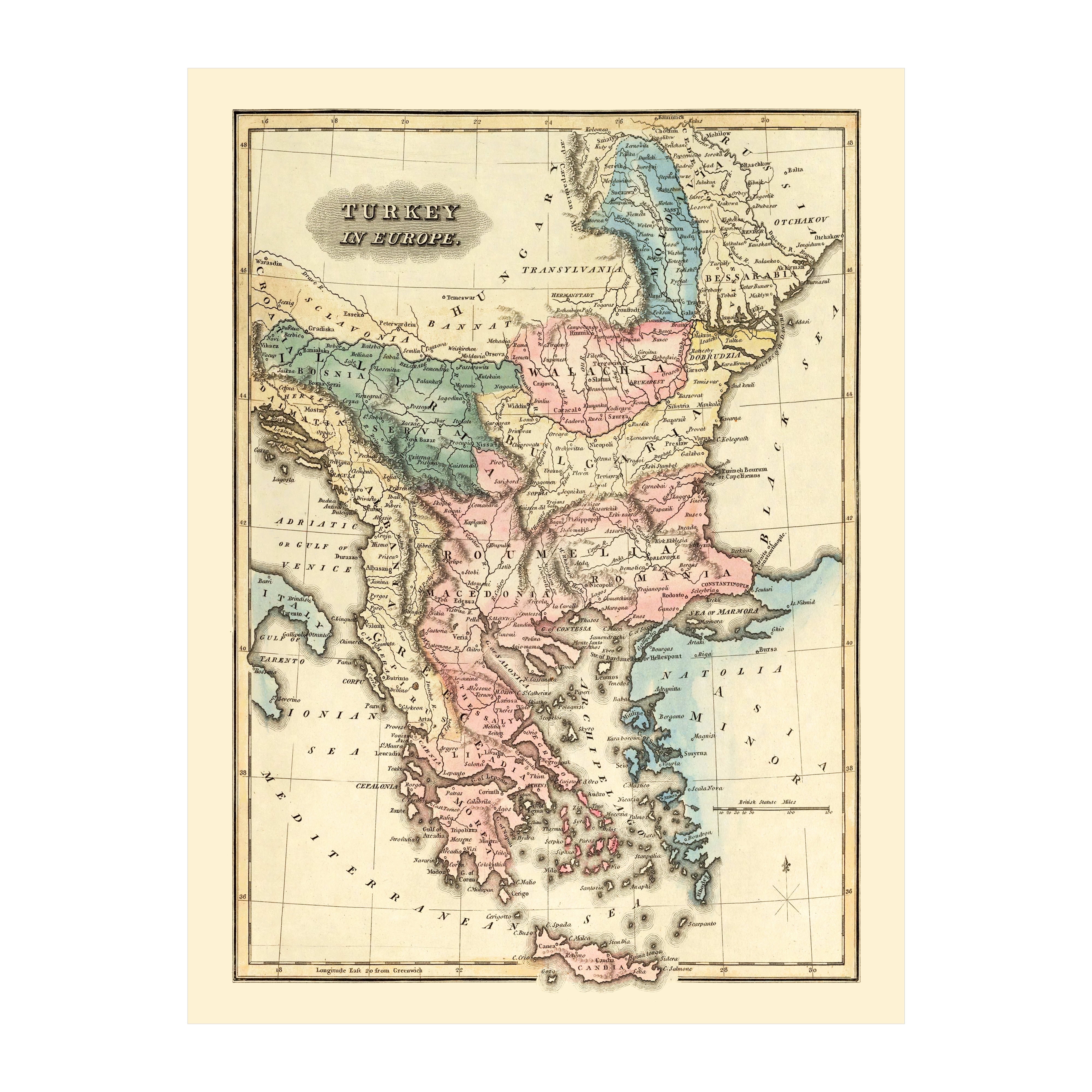 Turkey Map, 1823 Vintage Map of Turkey History Wall Decor Gift, Old ...